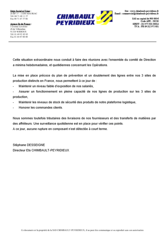 Covid-19/ Plan de continuité d'activité - Chimbault Peyridieux Covid-19/ Plan de continuité d'activité - Chimbault Peyridieux